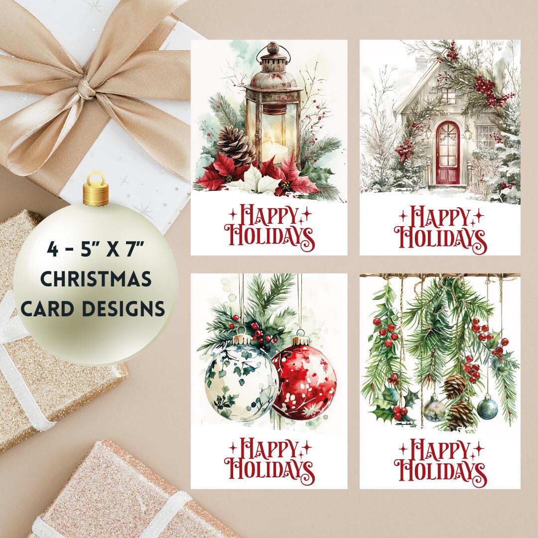 Printable Christmas Designs – 4 Digital Holiday Images, 5x7 ...