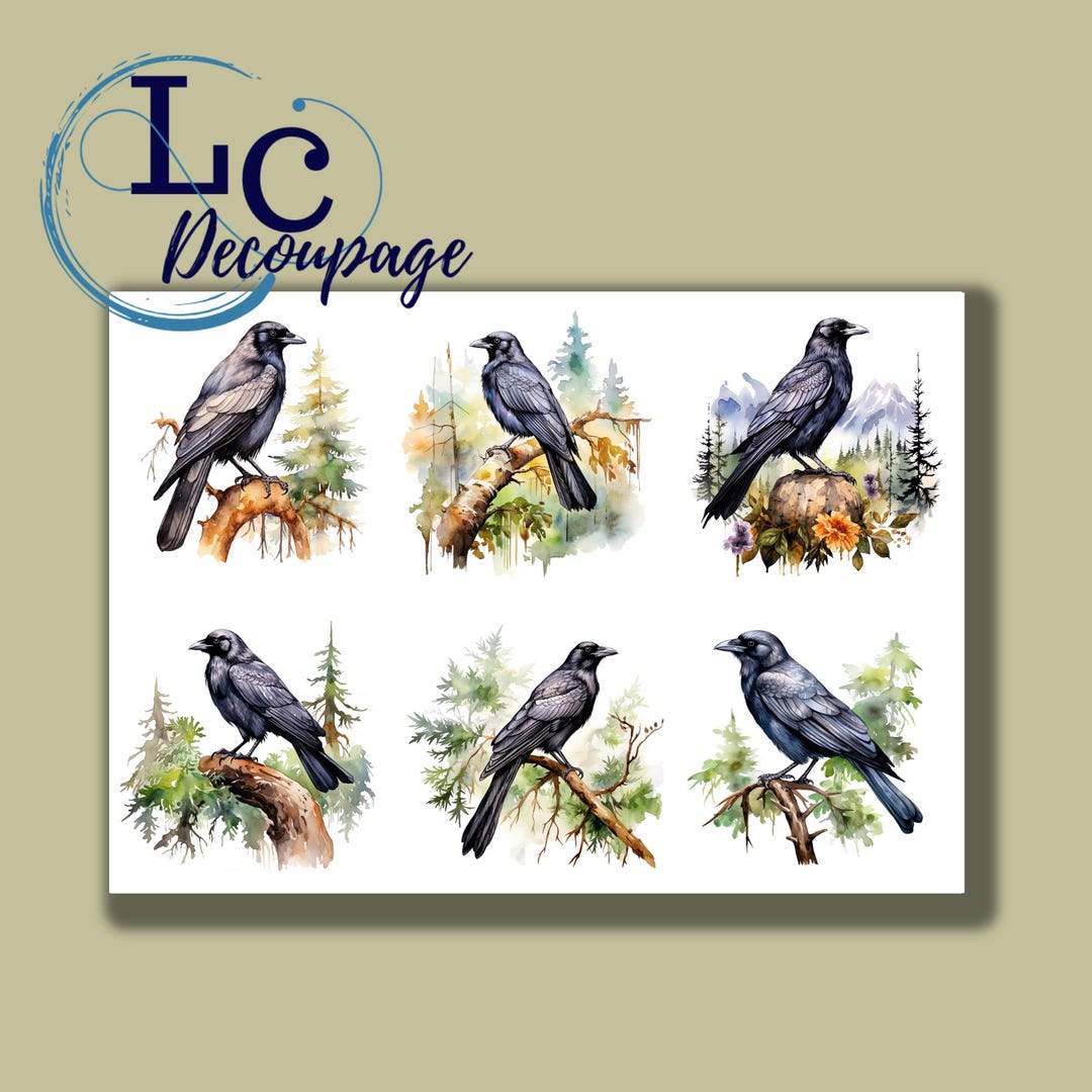 Decoupage Rice Paper, A4 Decoupage Paper, Crow Images, Decorative Image ...
