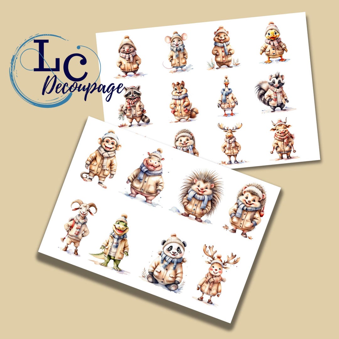 Decoupage Rice Paper, A4 Decoupage Paper, Cute Animal Image, Decorative ...