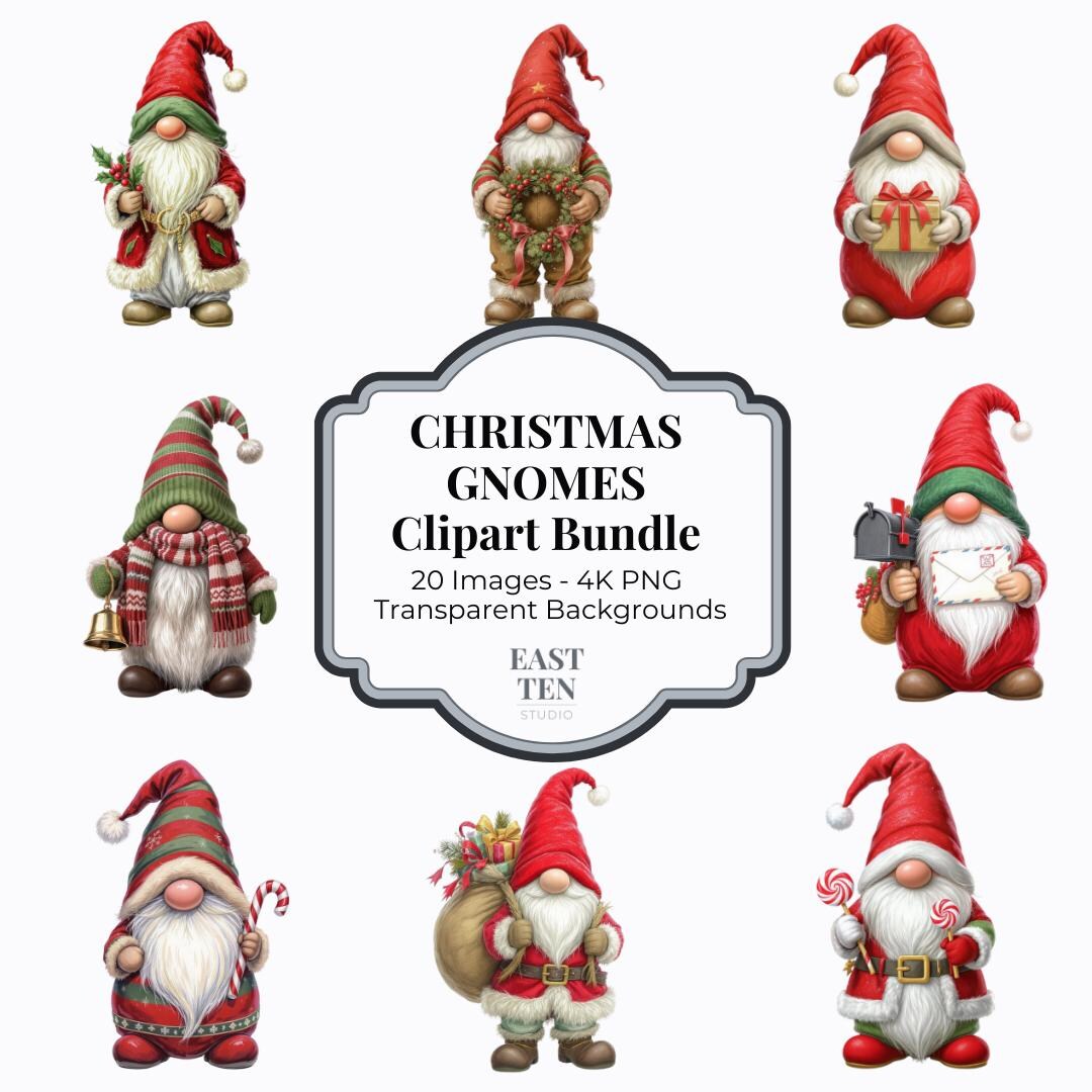 Christmas Gnome Clipart Bundle – 20 High-resolution Images, Transparent ...