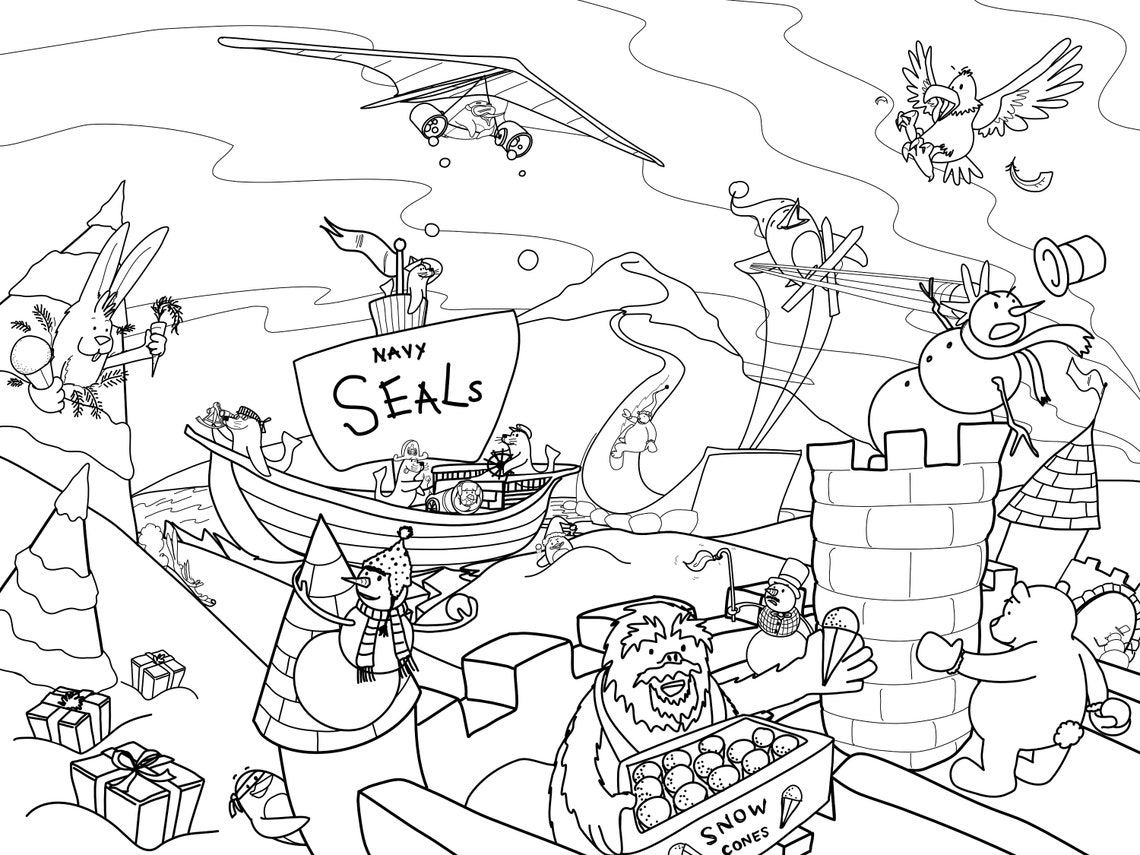 Printable Snowball Fight Coloring Page - Etsy
