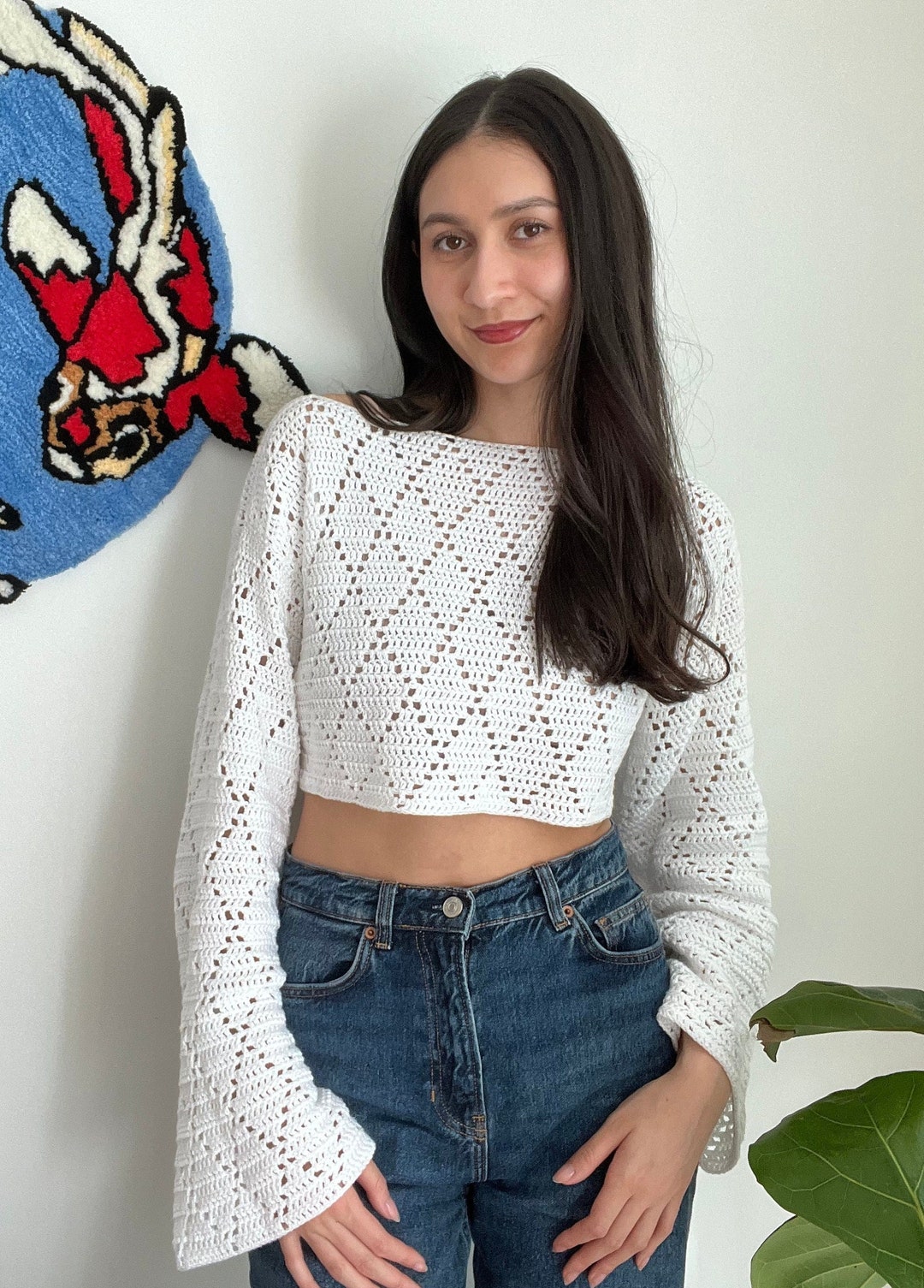 Crochet Diamond Mesh Top Pattern Cotton Summer/spring Shirt & Beach ...