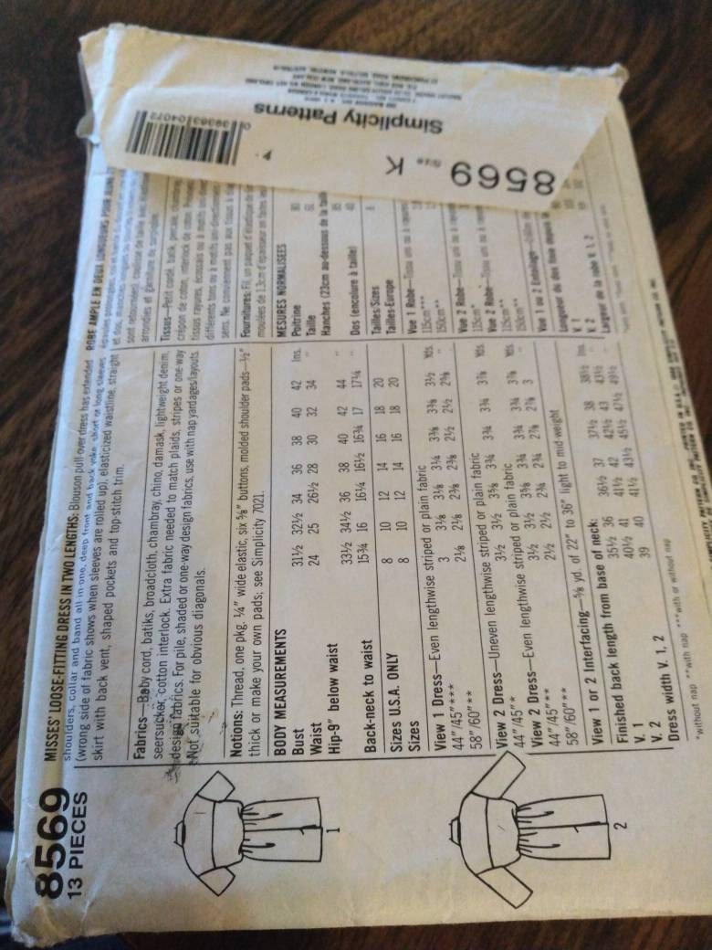 Vintage Uncut Simplicity 8569 Misses Dress Two Lengths - Etsy