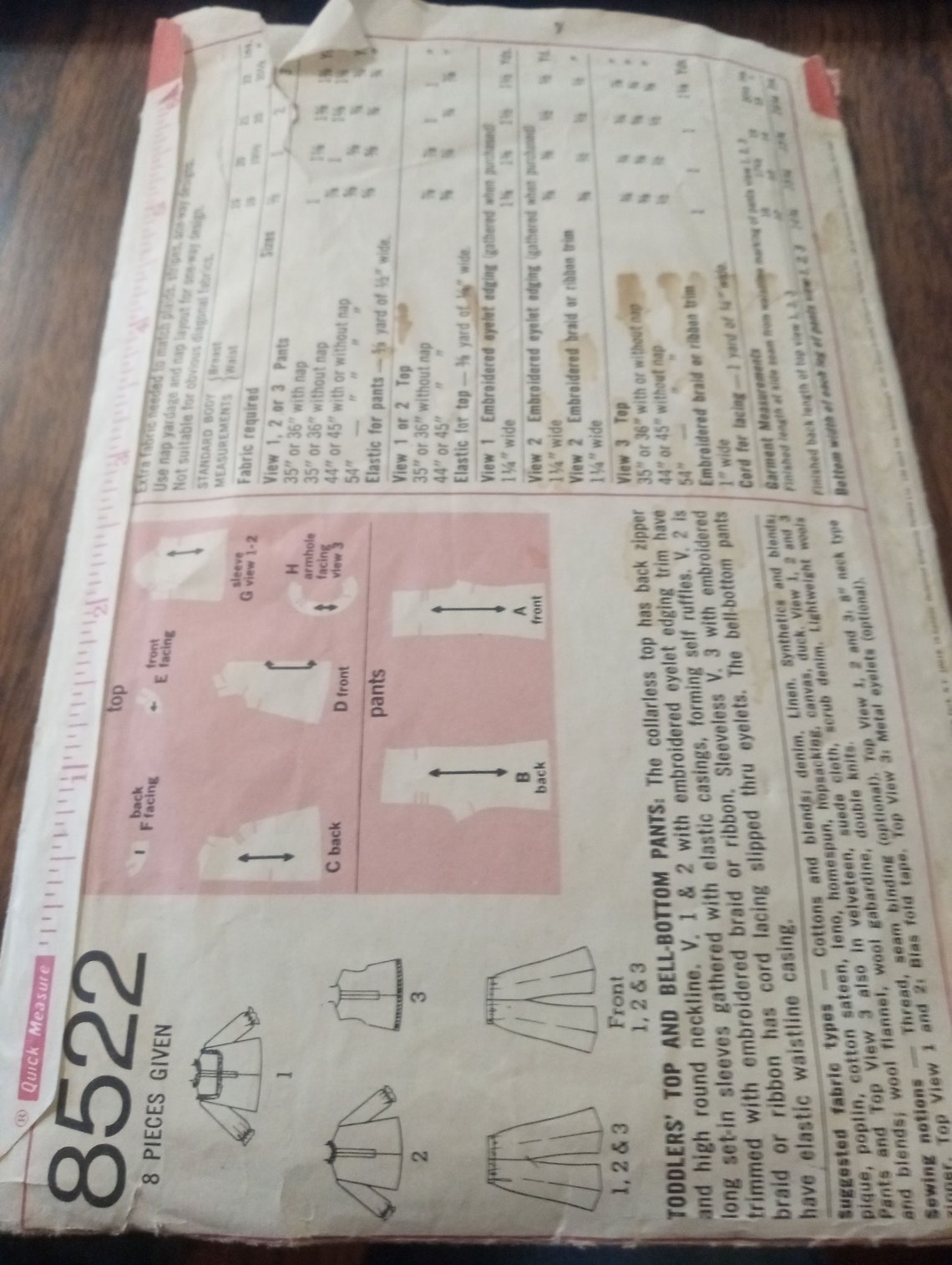 Vintage Simplicity 8522 Size 1/2 Toddler Top and Bell Bottom Pants - Etsy