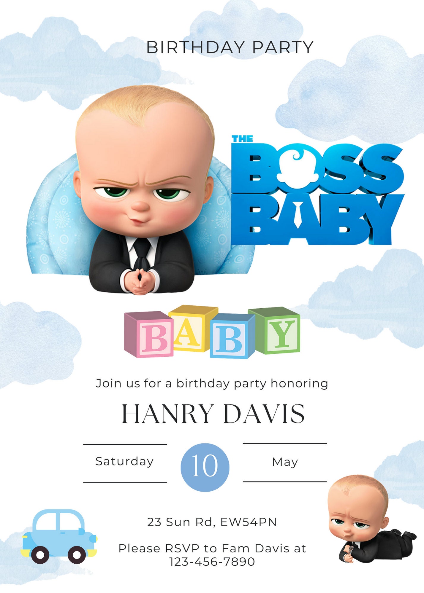 Editable Baby Boss Birthday Invitation Digital File Birthday Canva Edit ...