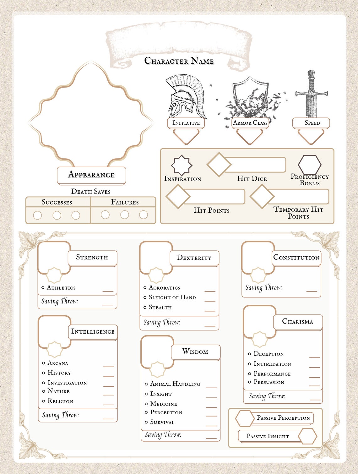 Dnd 5E Character Sheet PDF Printable/download - Etsy