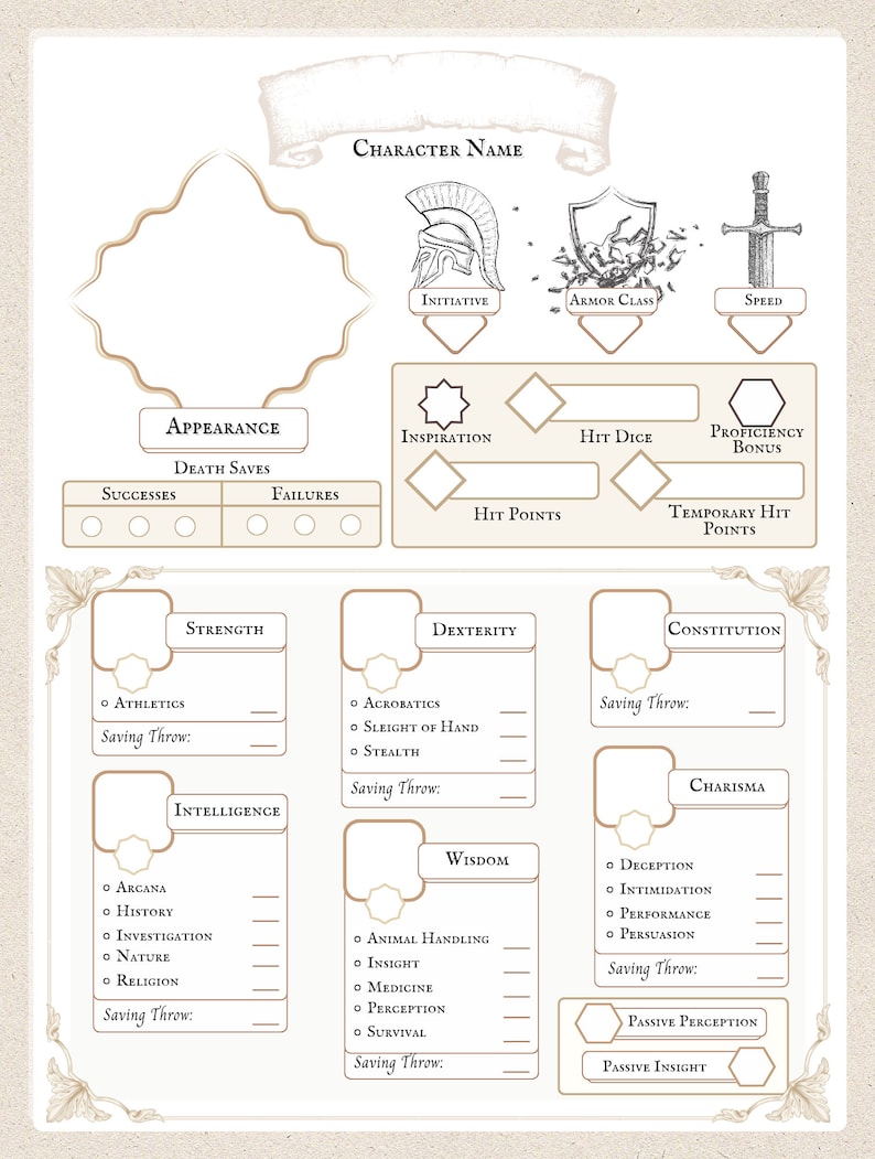 Dnd 5E Character Sheet PDF Printable/download - Etsy