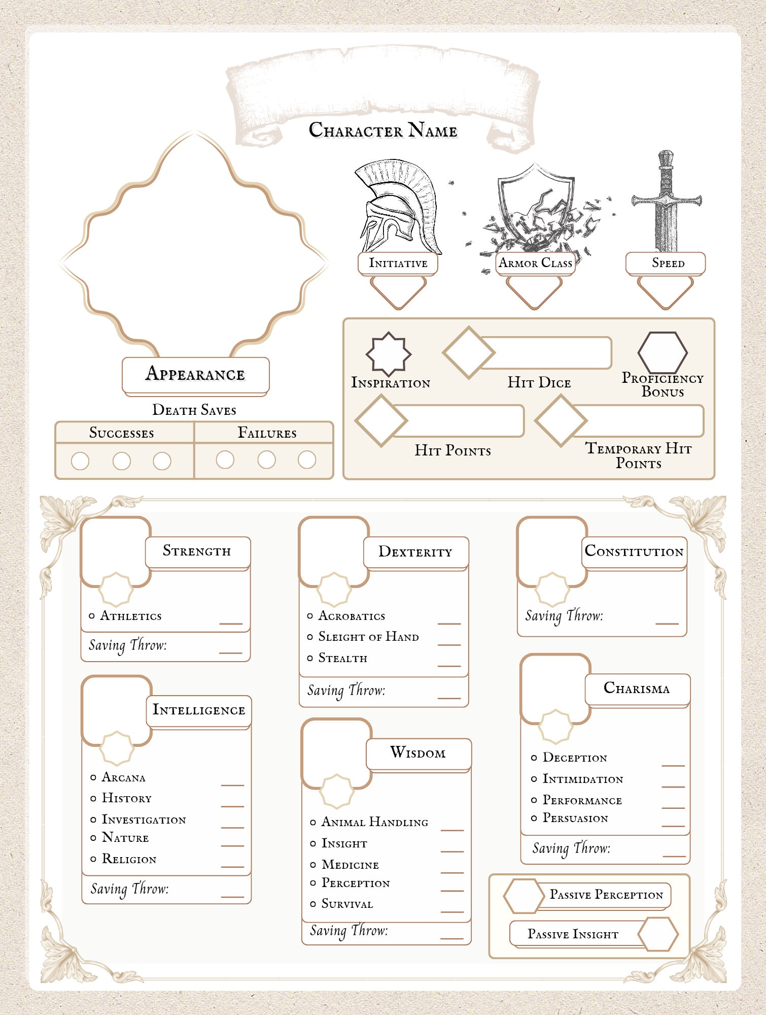 Dnd 5E Character Sheet PDF Printable/download - Etsy