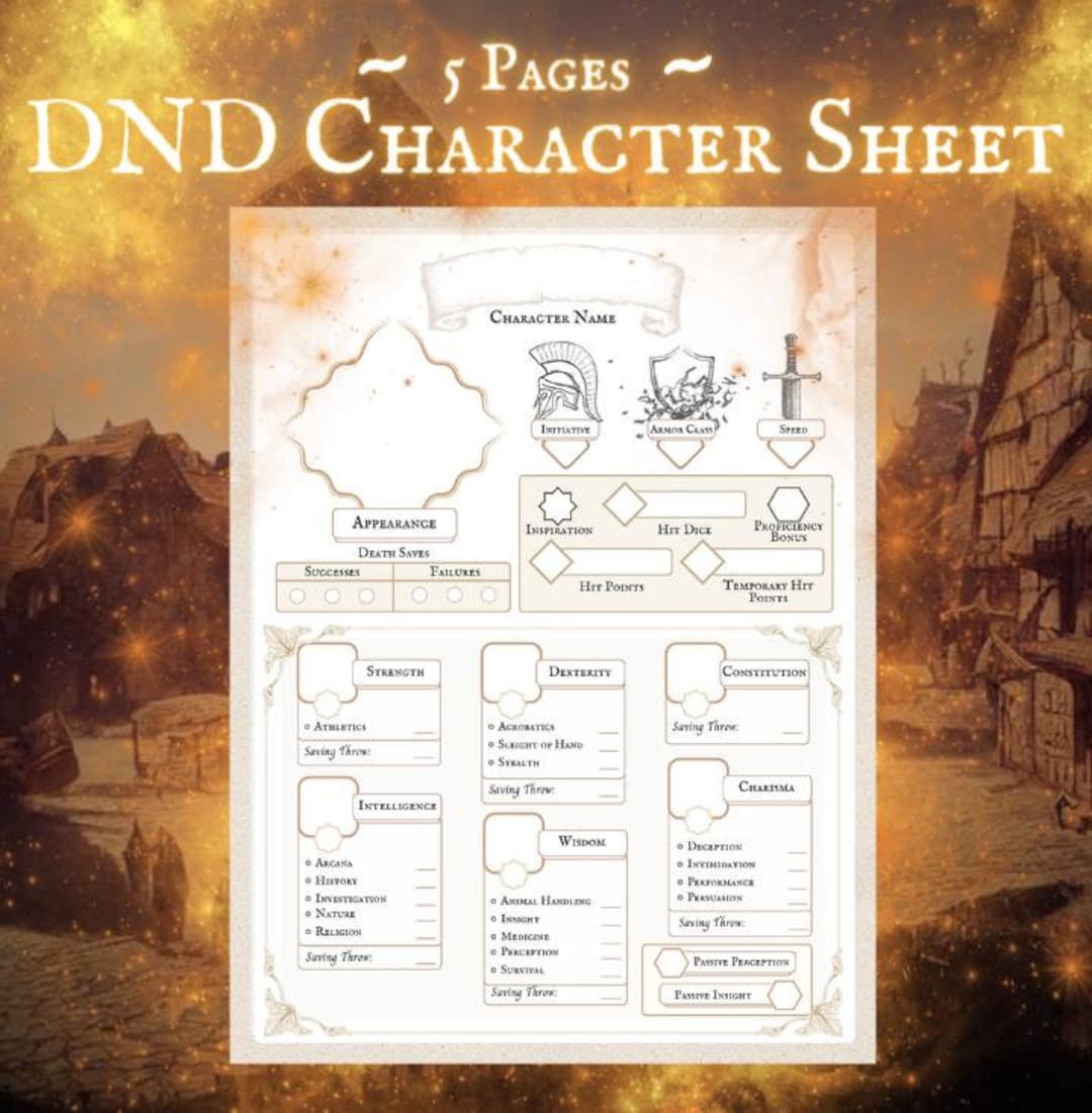 Dnd 5E Character Sheet PDF Printable/download - Etsy