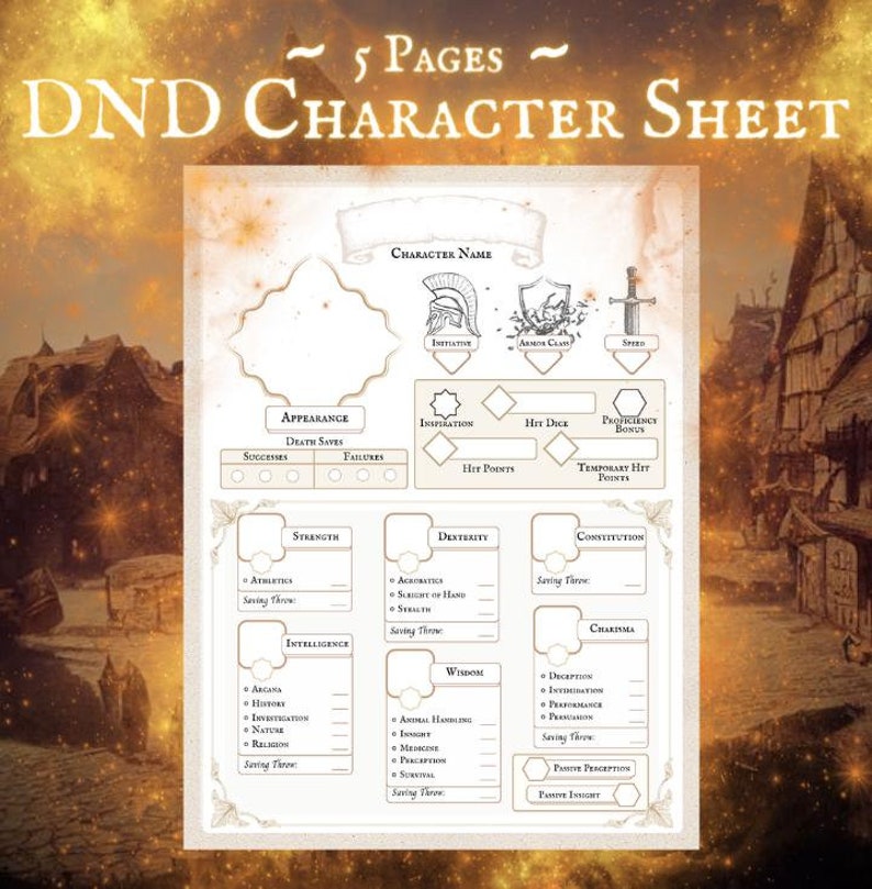 Dnd 5E Character Sheet PDF Printable/download - Etsy