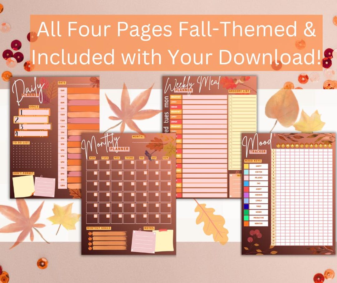 Girly Fall-themed Planner Bundle (printable PDF) - Sunday Start - Etsy
