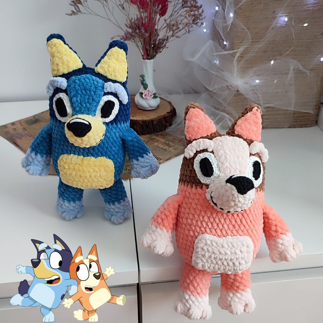 Crochet Bluey Heeler and Red Heeler, Handmade Crocheted Bluey Character ...