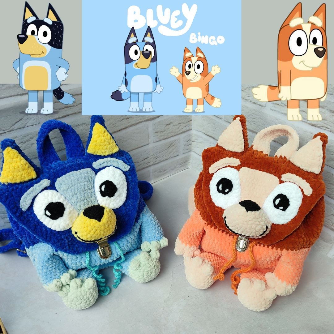 2 Bluey and Bingo Backpack Crochet Pattern, Puppy Dog, 2 Cartoon ...