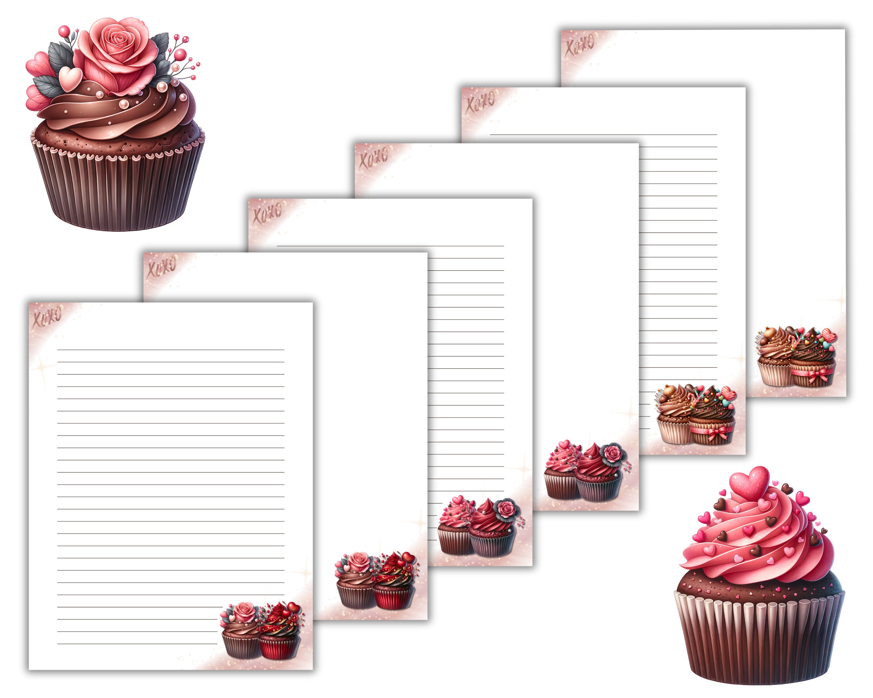 Beautiful Valentine Cupcake Stationery Printables - Etsy
