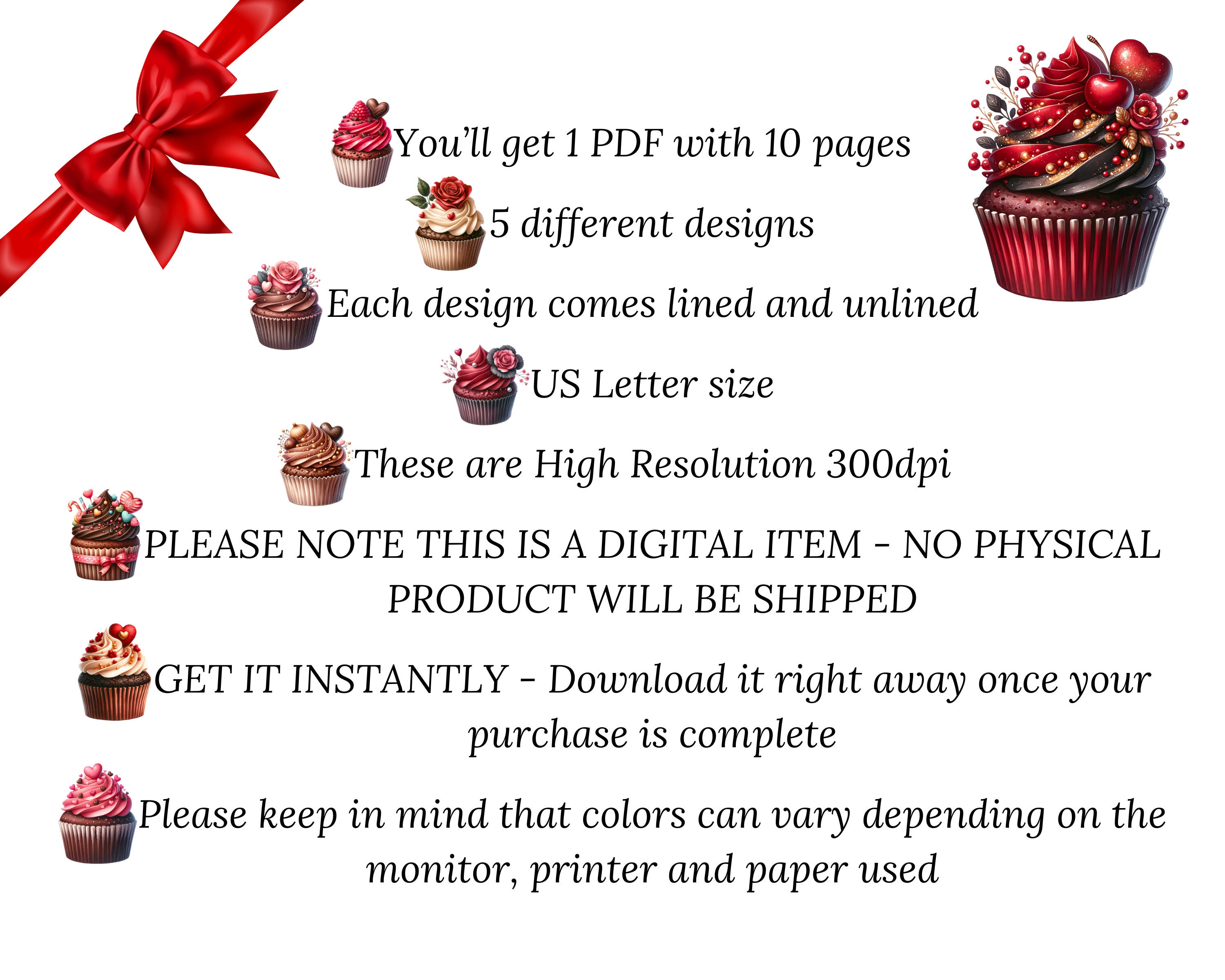 Beautiful Valentine Cupcake Stationery Printables - Etsy