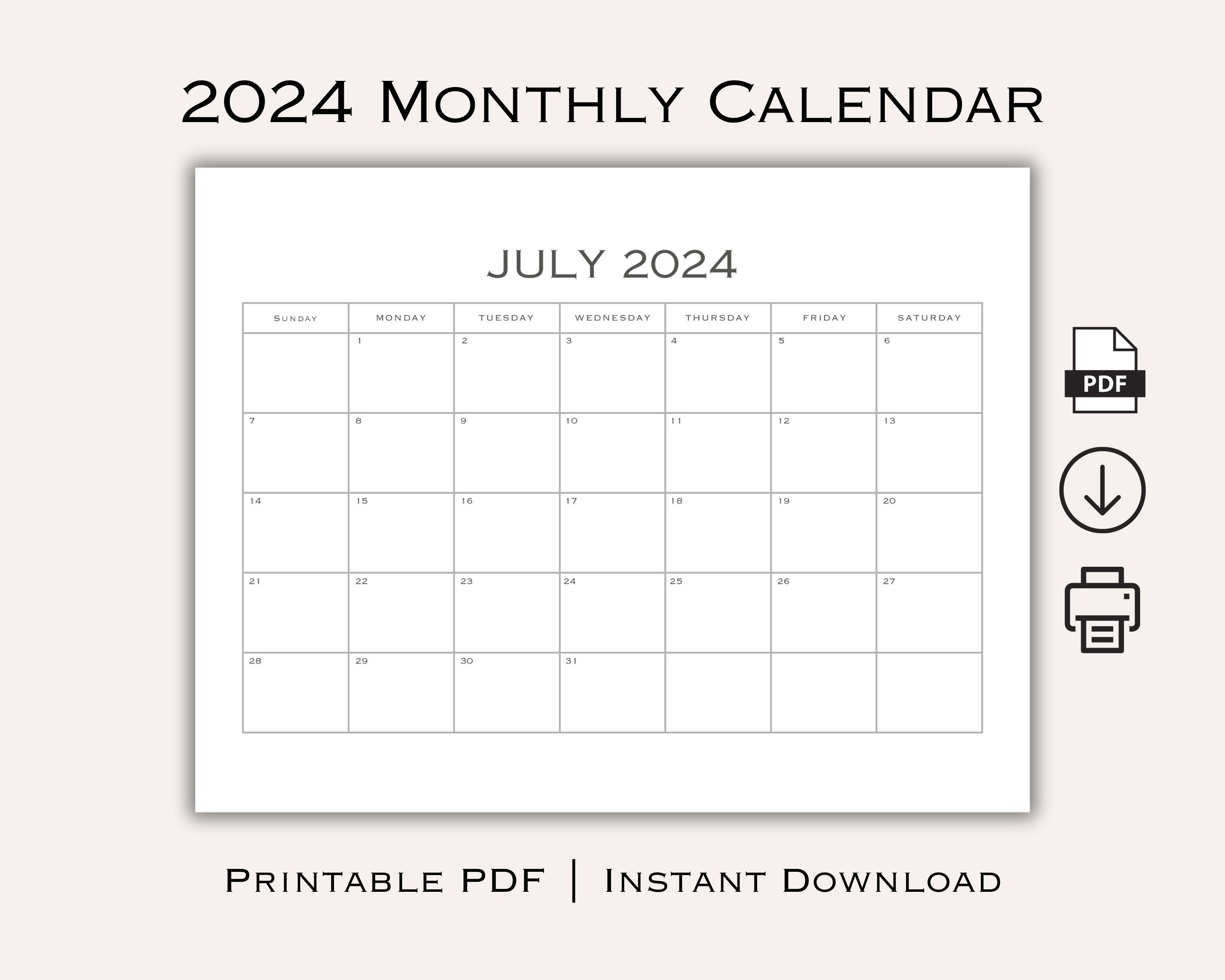 2024 Monthly Calendar, Minimalist Calendar, Landscape, Printable ...