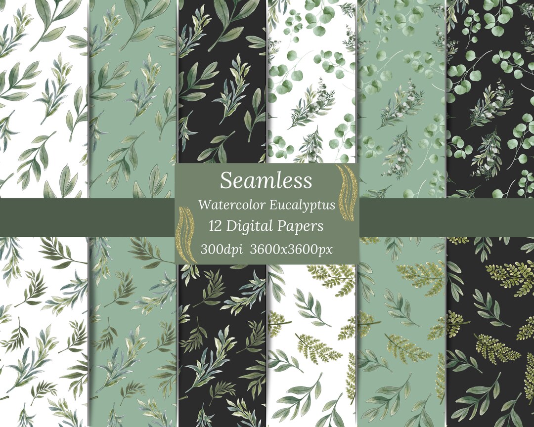 Seamless Watercolor Eucalyptus Digital Paper Pack, Seamless Pattern ...