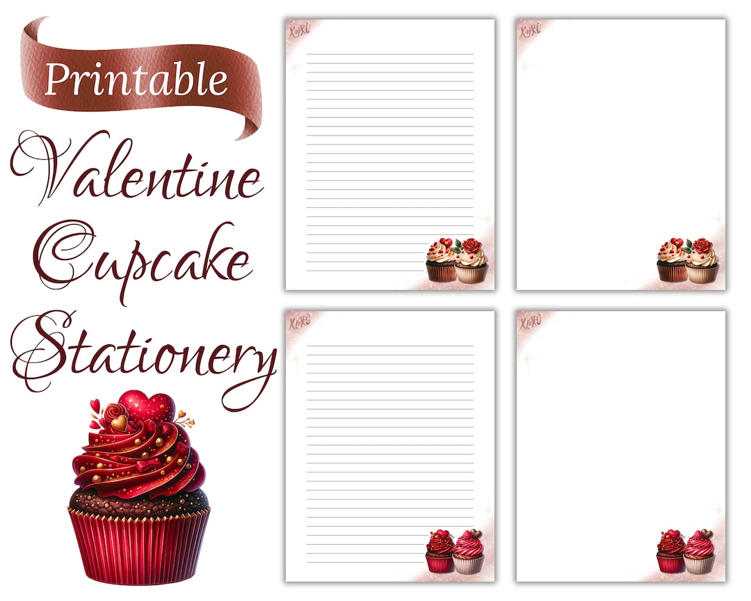 Beautiful Valentine Cupcake Stationery Printables - Etsy