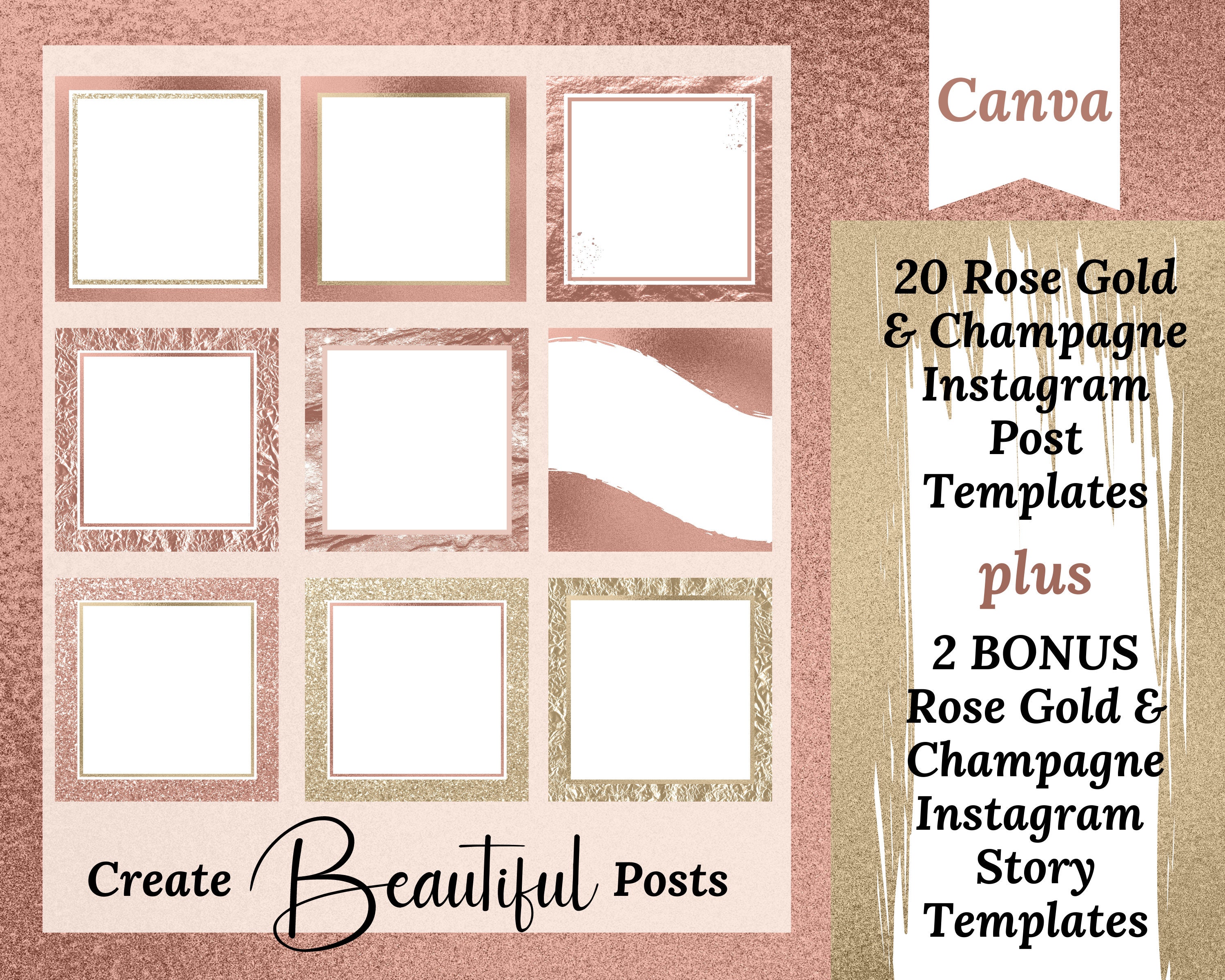 Rose Gold and Champagne Instagram Post Templates Instagram - Etsy