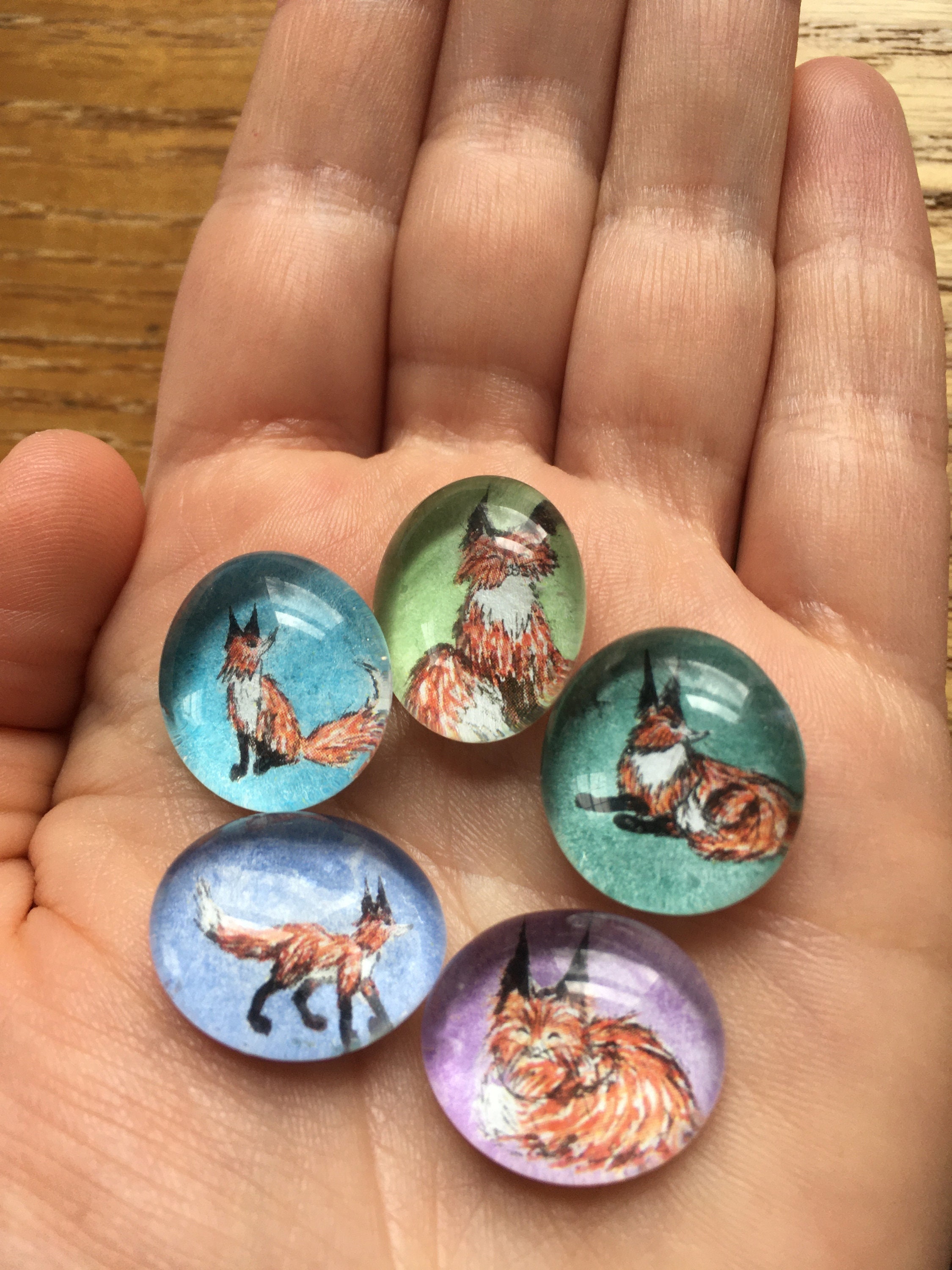 Cute Round Glass Fox Fridge Magnets, Beveled Glass, Small Mini ...