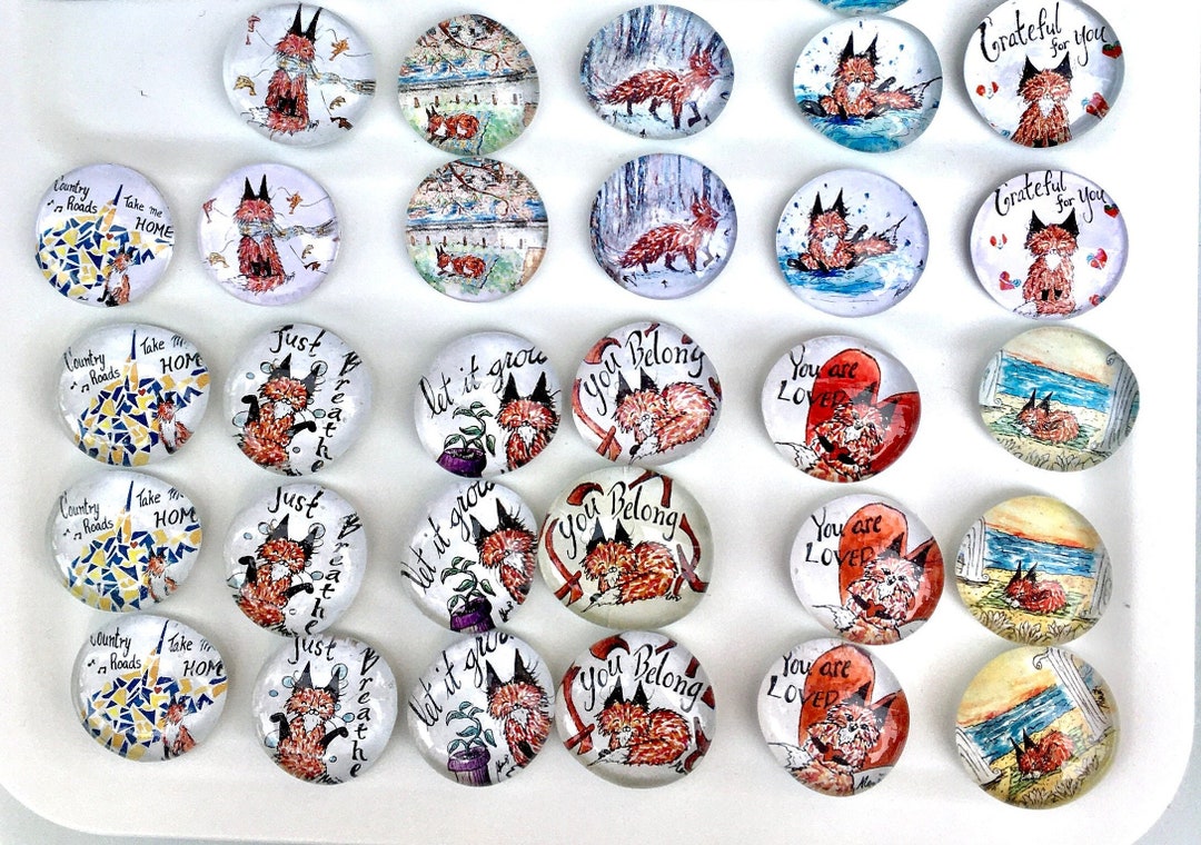 Cute Round Glass Fox Fridge Magnets, Beveled Glass, Small Refrigerator ...