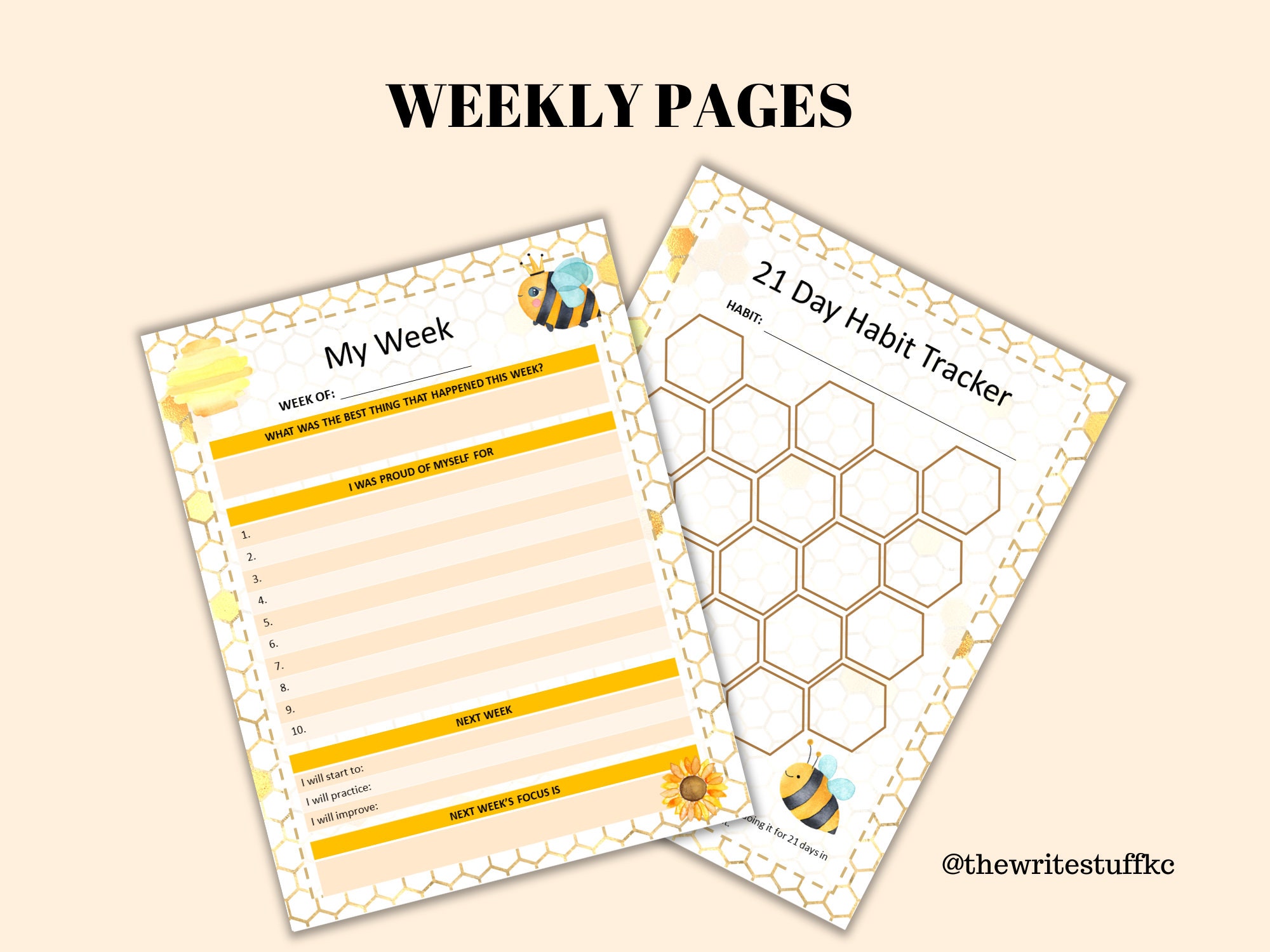Planner, Daily, Weekly, Monthly, Yearly - Bee Positive Printable - Etsy
