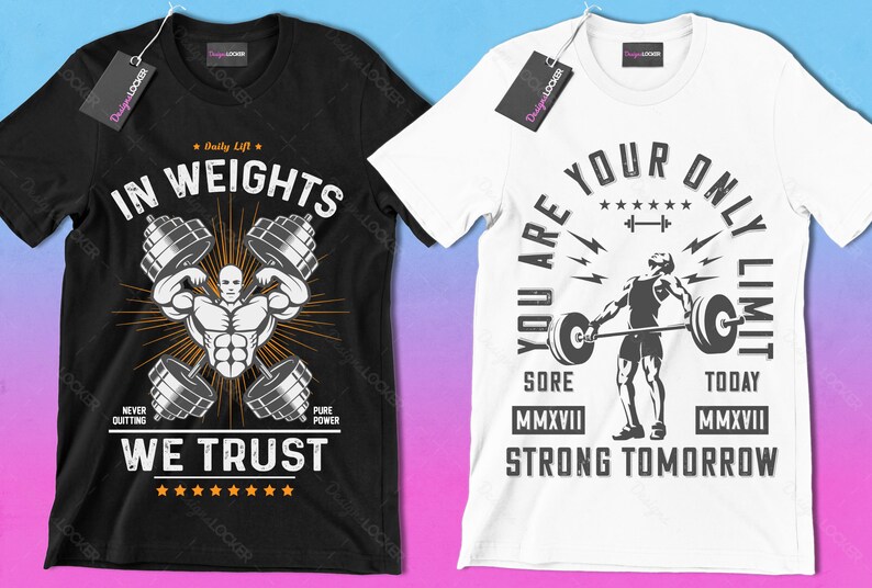 50 Editable Gym T-shirt Designs Bundle | Gym Vector Images,workout ...