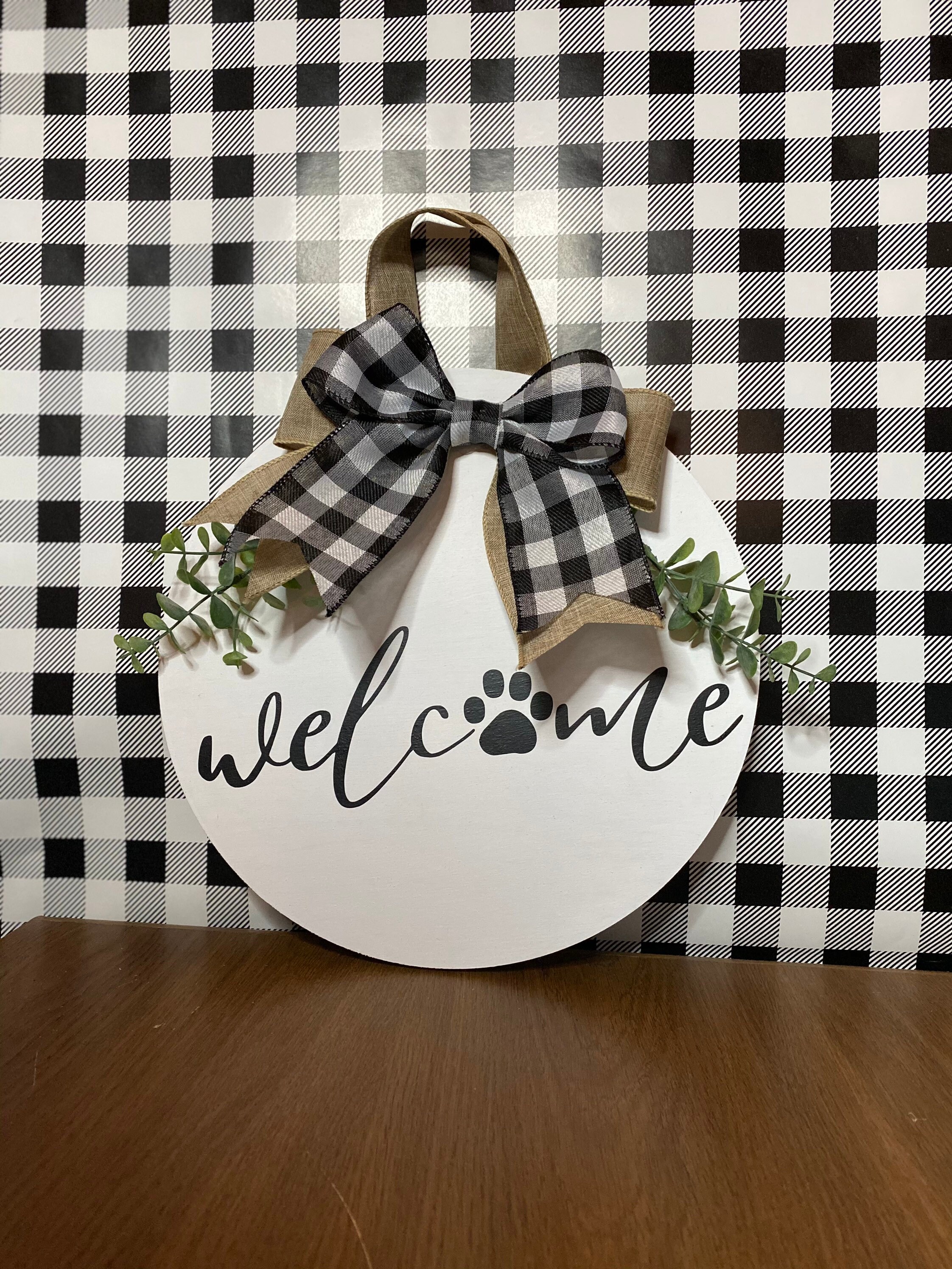 Welcome paw print door hanger | Etsy