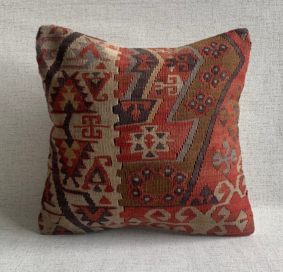 Turkish Kilim Pillow, 16x16 Pillow Case, Boho Pillow, Handmade Kilim ...