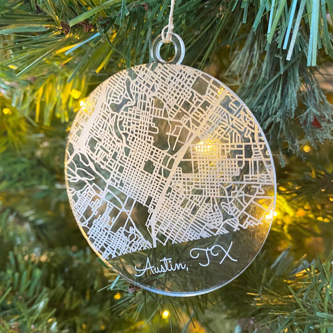 Custom Map Christmas Ornament, Personalized Location, Laser-engraved ...