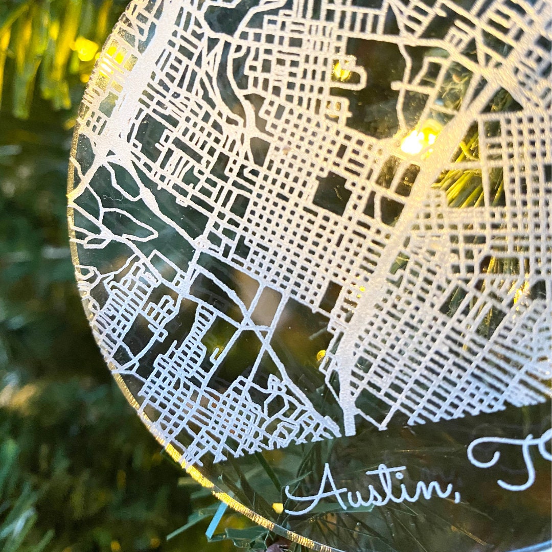 Custom Map Christmas Ornament, Personalized Location, Laser-engraved ...