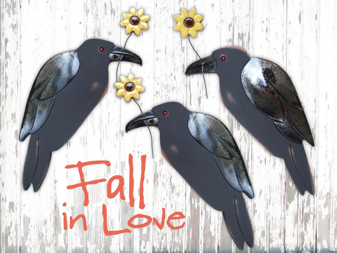 Small SUNFLOWER CROW by Barnkat Studio Clay Bird Wall Hanging Fall ...