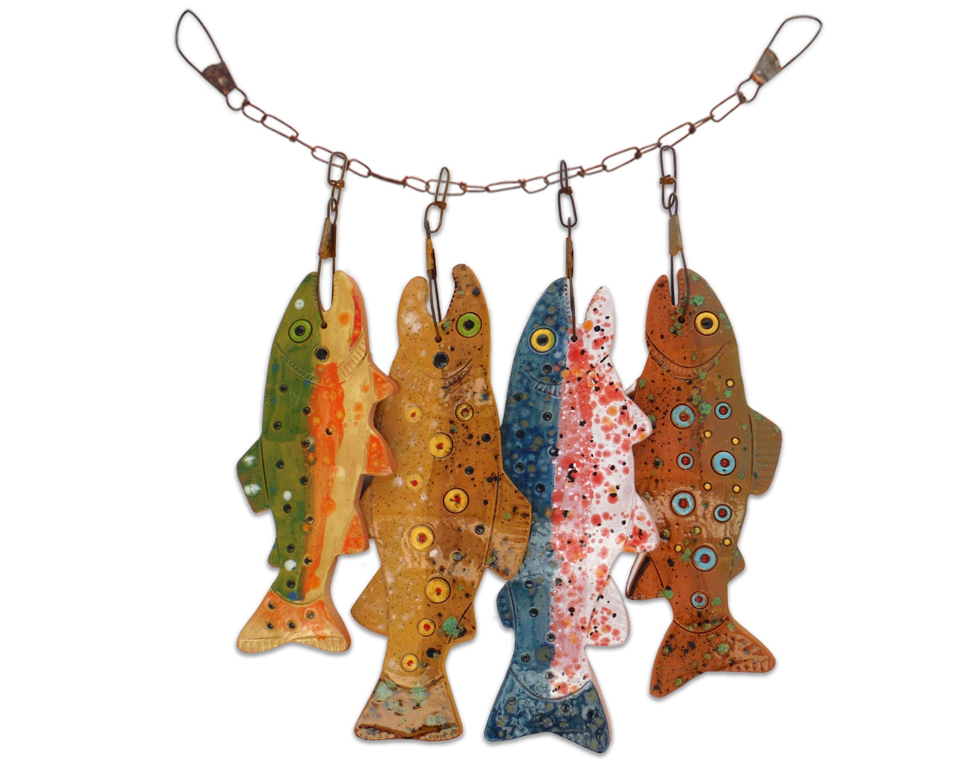 Crystal Trout Stringer Clay Wall Hanging • Clay Fish • Colorful Ceramic ...