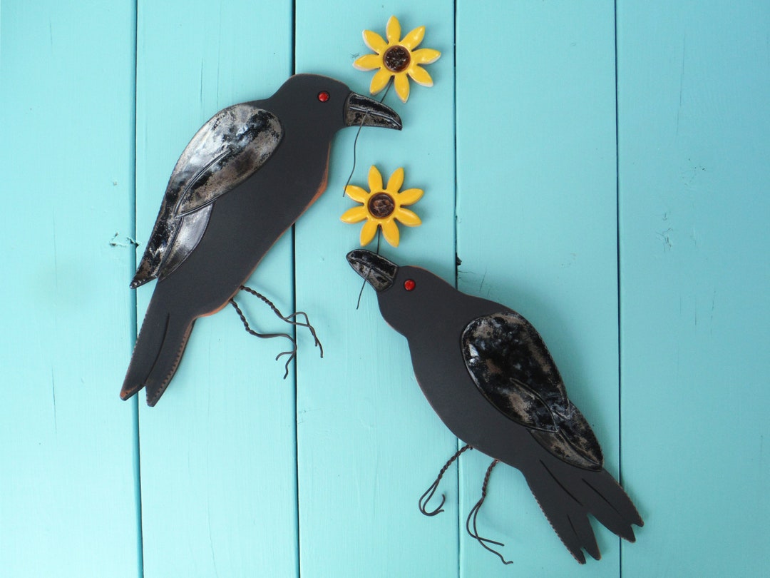 Whimsical Pair of SUNFLOWER CROWS by Barnkat Studio • Home and Garden ...