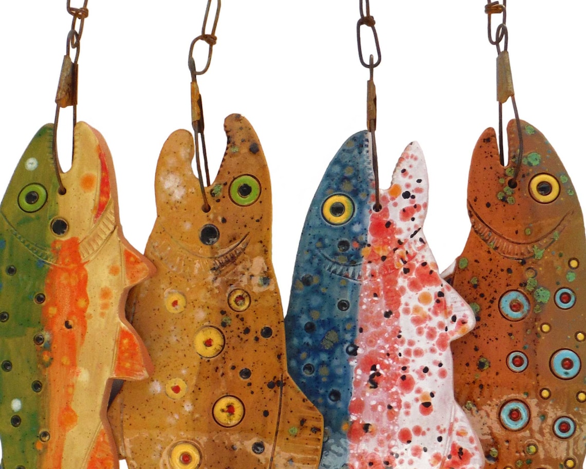 Crystal Trout Stringer Clay Wall Hanging • Clay Fish • Colorful Ceramic ...