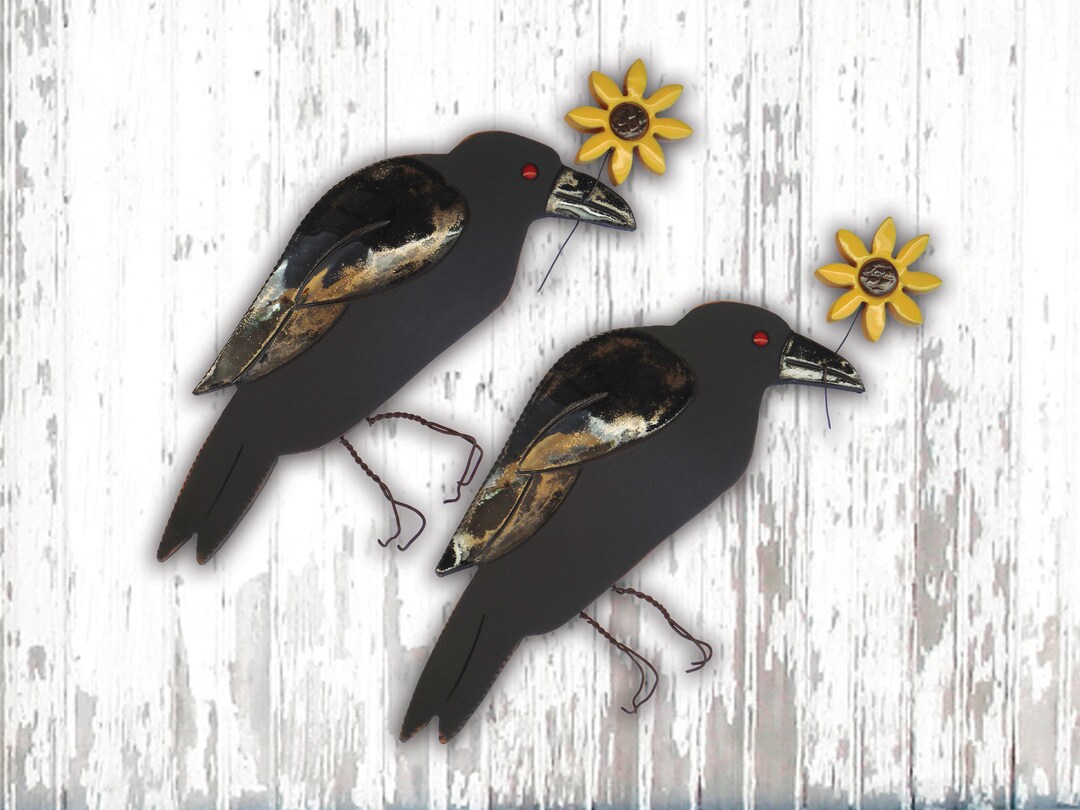 SUNFLOWER CROW Clay Wall Hanging by Barnkat Studio • Large Sunflower ...