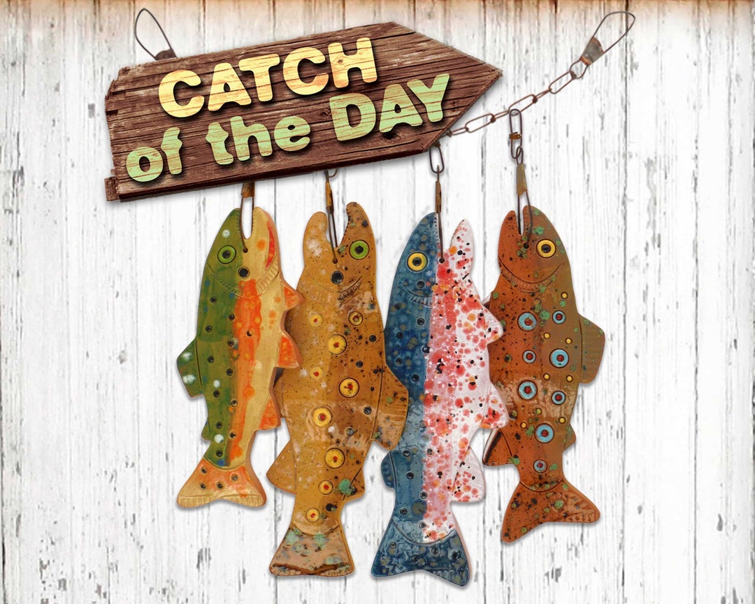 Crystal Trout Stringer Clay Wall Hanging • Clay Fish • Colorful Ceramic ...