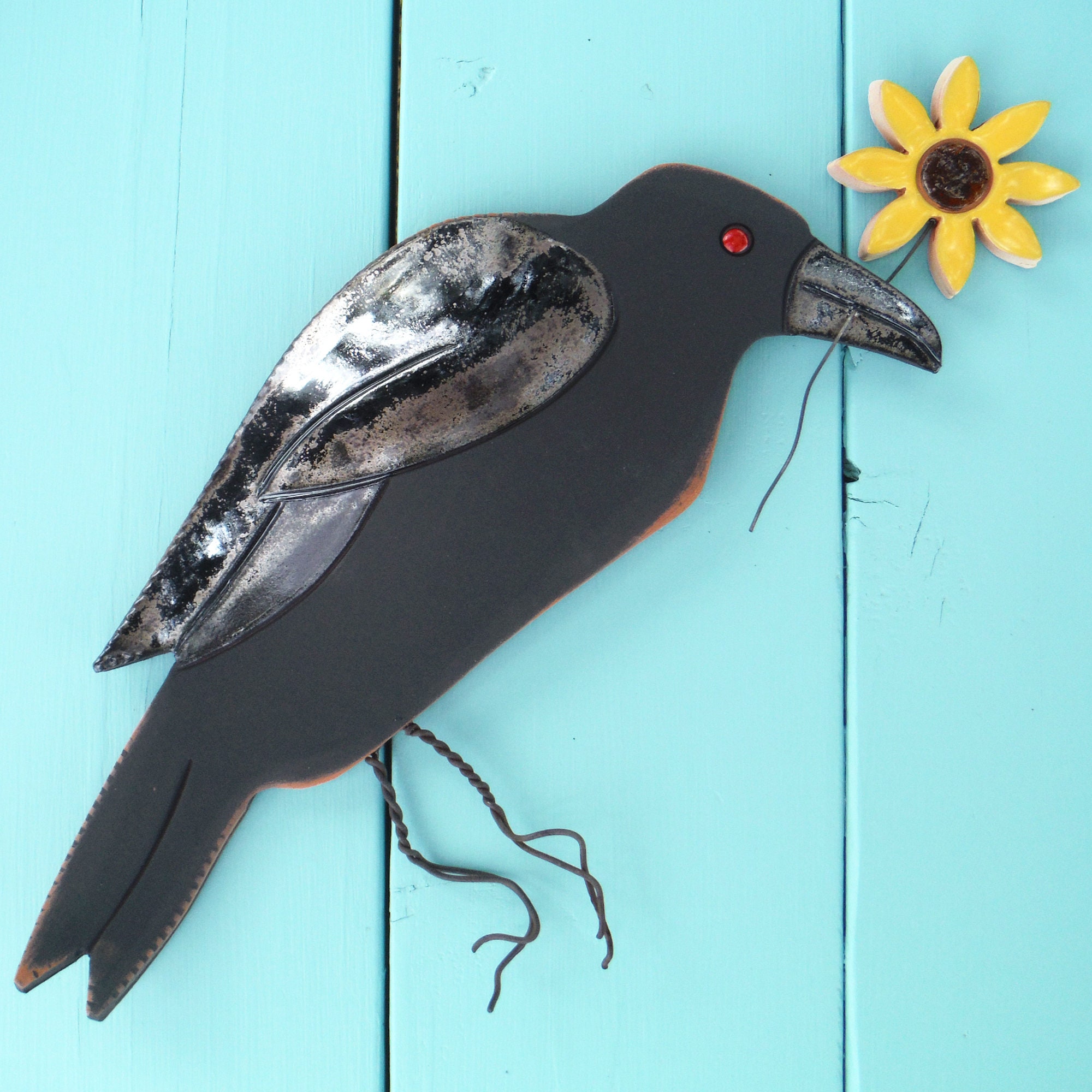 Whimsical Pair of SUNFLOWER CROWS by Barnkat Studio • Home and Garden ...
