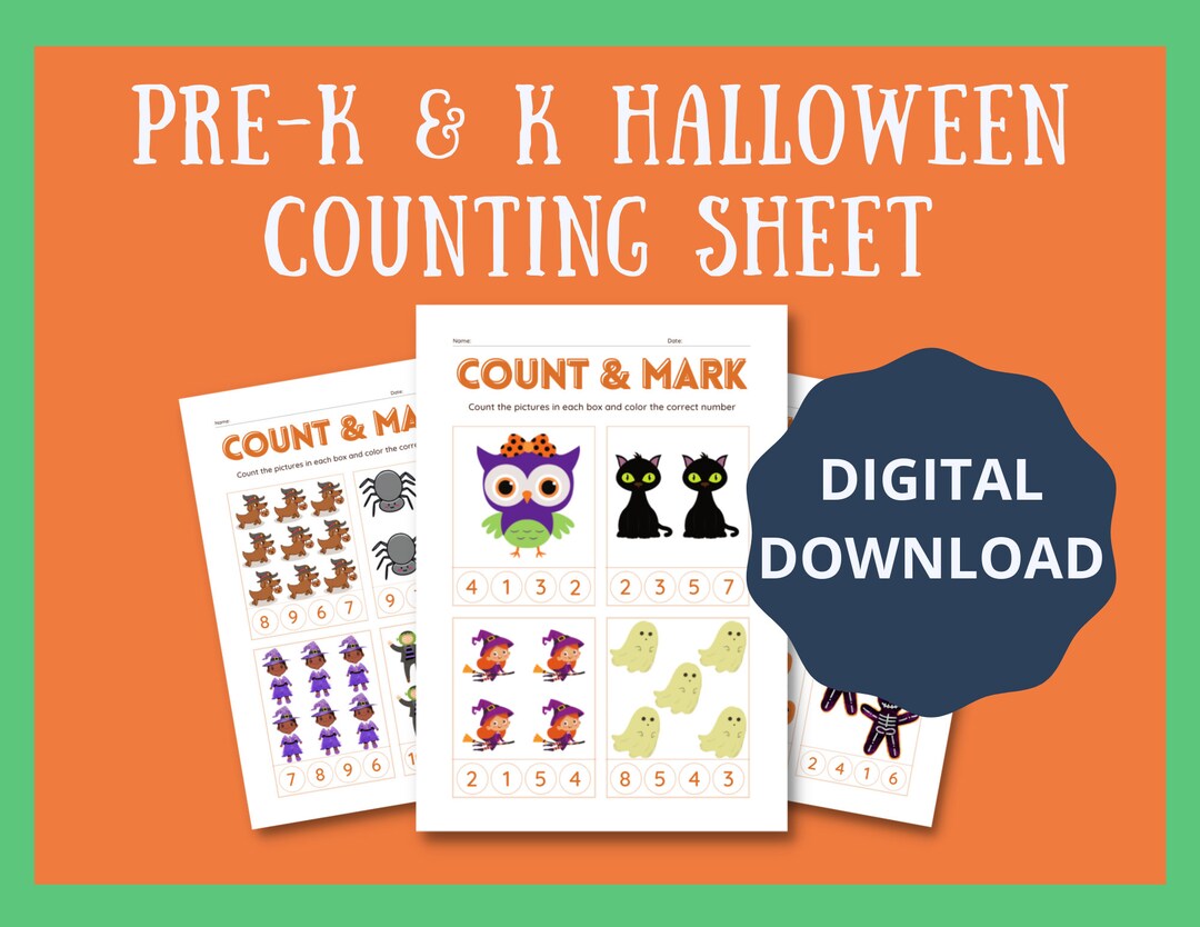 Pre Kindergarten & Kindergarten Counting HALLOWEEN ACTIVITY SHEETS for ...