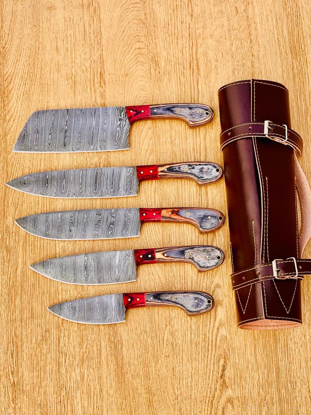 Damascus Chef Set of 5 Piece's ,custom Handmade Chef Set , Handmade ...