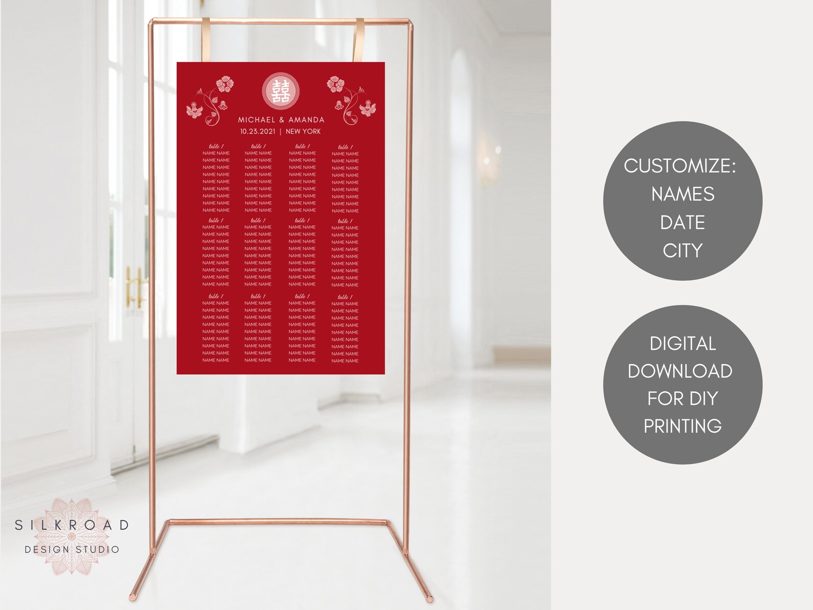 Seating Chart for Chinese Wedding Decor. Double Happiness Sign - Etsy