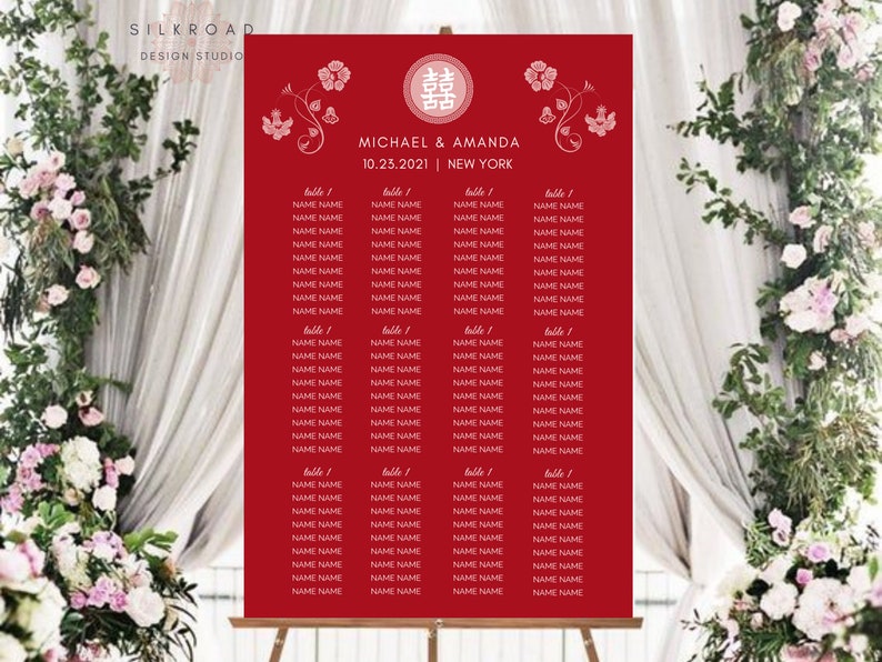 Seating Chart for Chinese Wedding Decor. Double Happiness Sign - Etsy