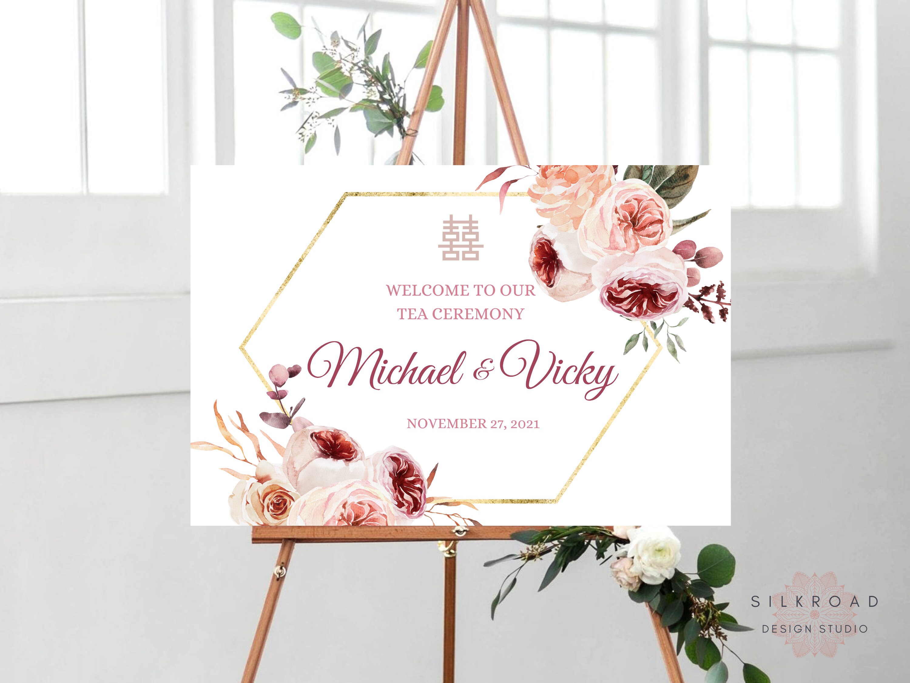 Tea Ceremony or Le Vu Quay Sign With Double Happiness Sign. Welcome ...