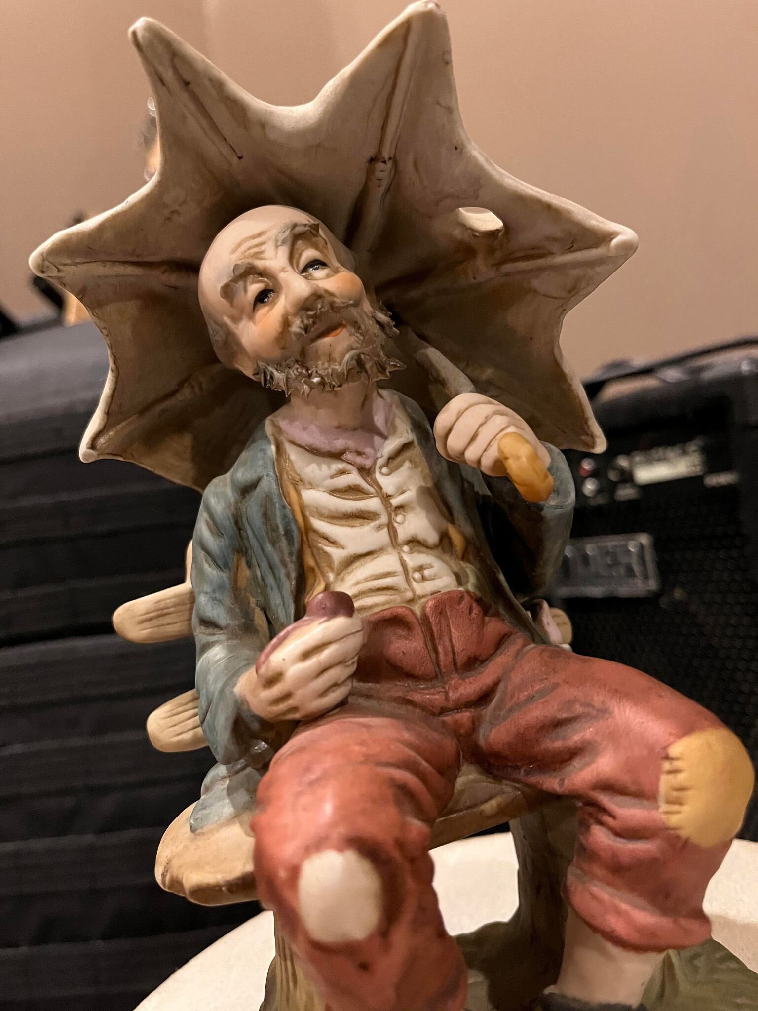 Vintage Ceramic Hobo Man Sitting on Bench With Umbrella Figurine - Etsy