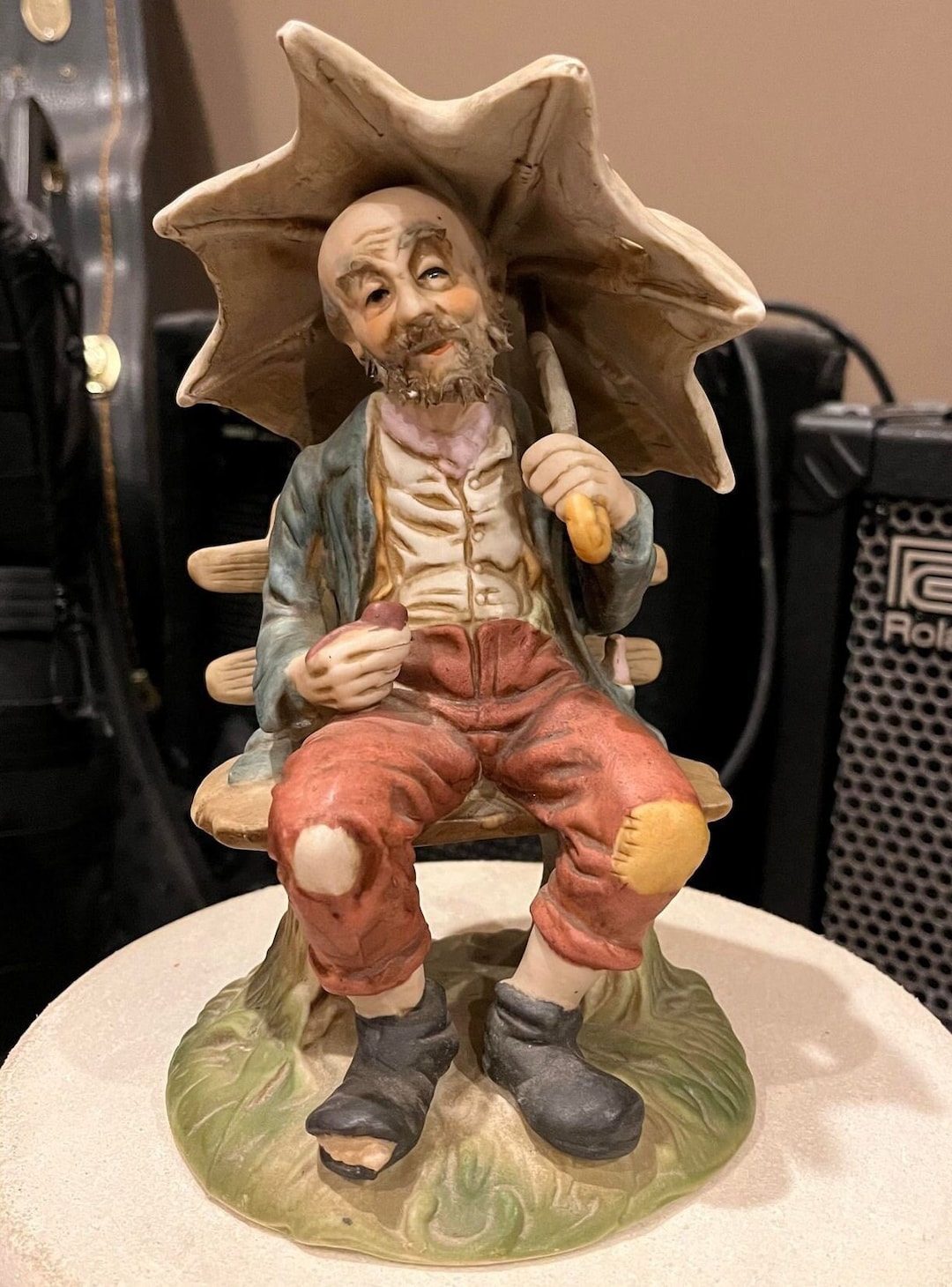 Vintage Ceramic Hobo Man Sitting on Bench With Umbrella Figurine - Etsy