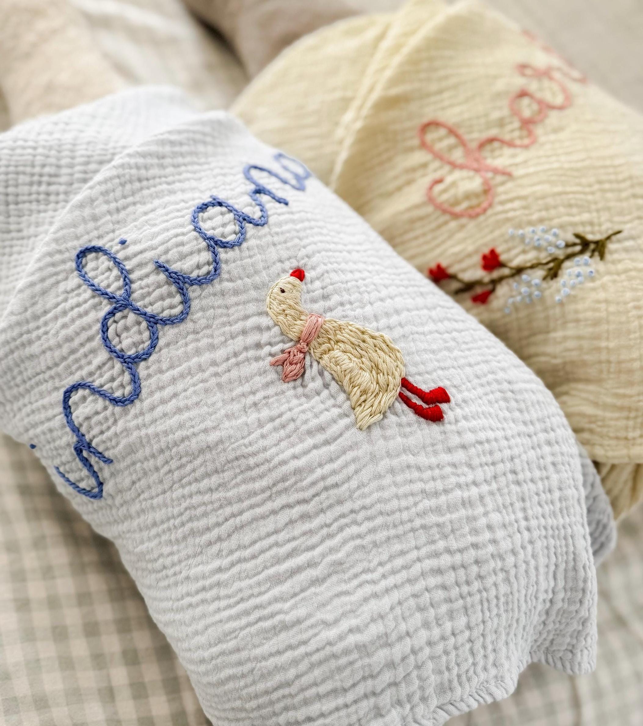 Personalized Hand Embroidered Baby Swaddle Blanket With Name and Icon ...