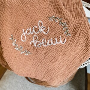 Personalized Hand Embroidered Baby Swaddle Blanket With Name and Floral ...