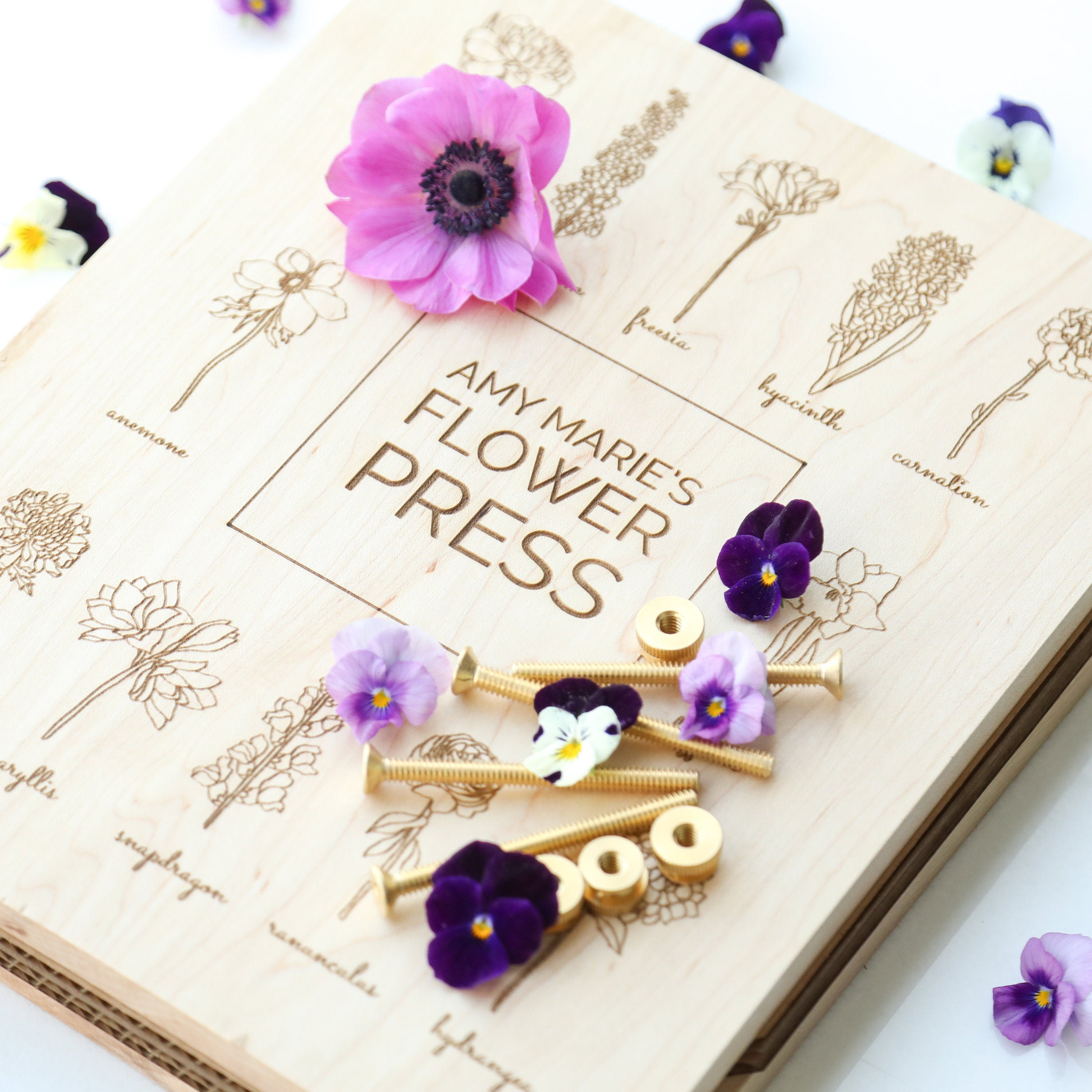 Flower Press With Garden Floral Design Personalized Botanical | Etsy