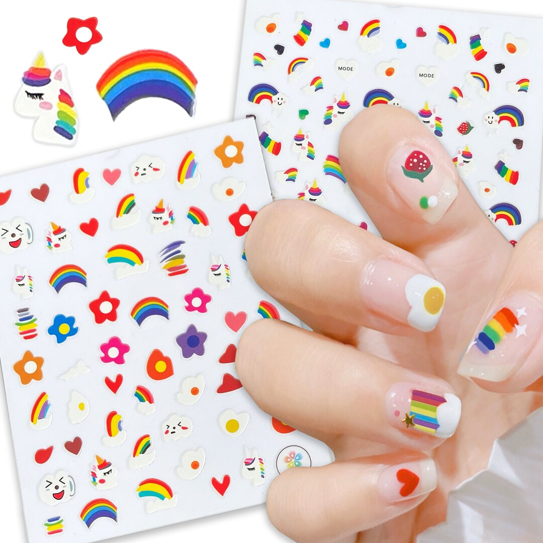 2 Sheets Pop Rainbow Nail Art Stickers - Etsy