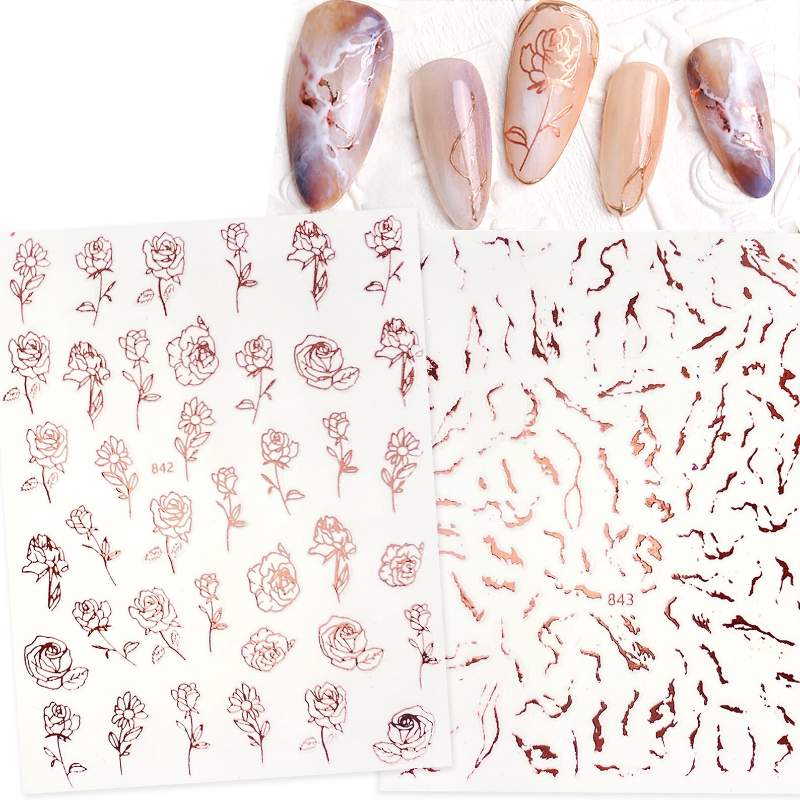 Rose Gold 3D Flowers Roses Nail Stickers Rose Gold Glitter - Etsy